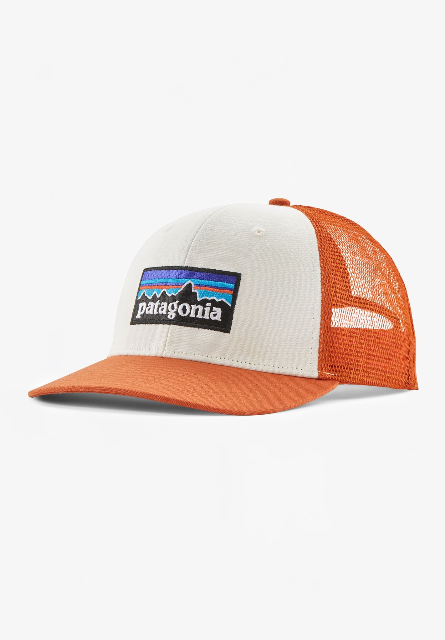 Patagonia P-6 Logo Trucker Hat, White Redtail Rust at BACKYARD